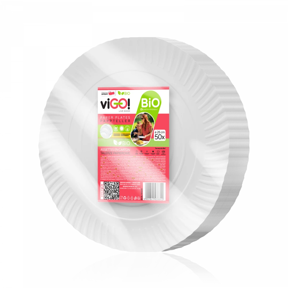 viGO! BIO Round paper plates ⌀26cm white 50pcs