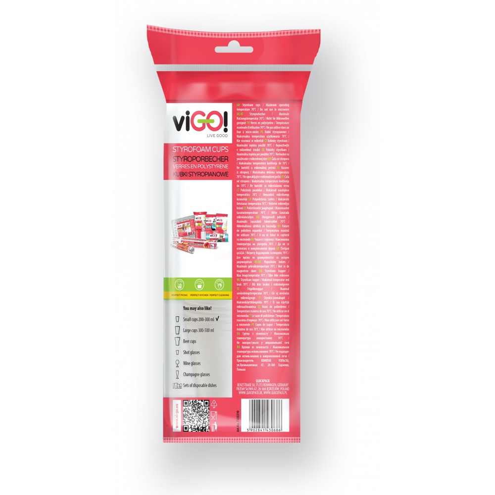 viGO! Styrofoam cups 300 ml - 10 pcs